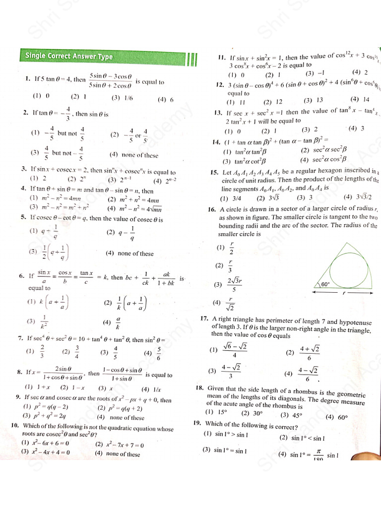 Trigonometry Sheet | PDF
