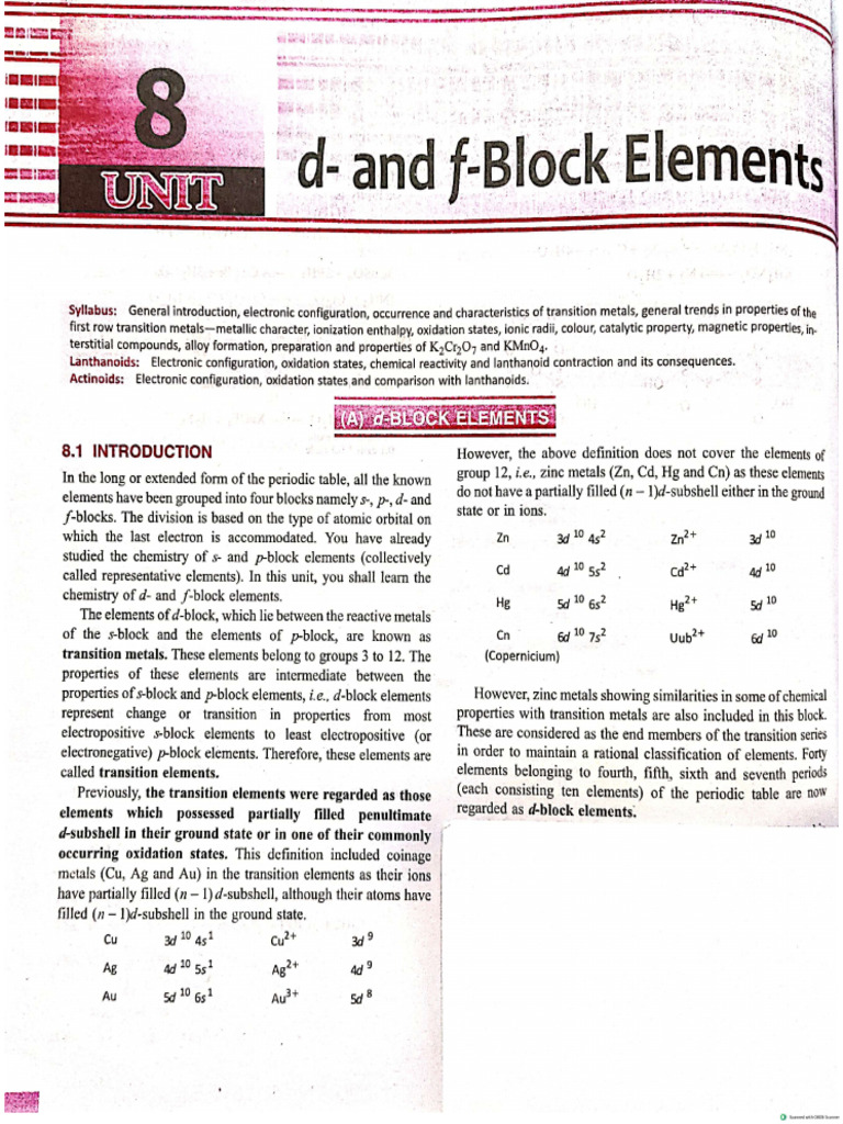 D Block Elements Compressed | PDF