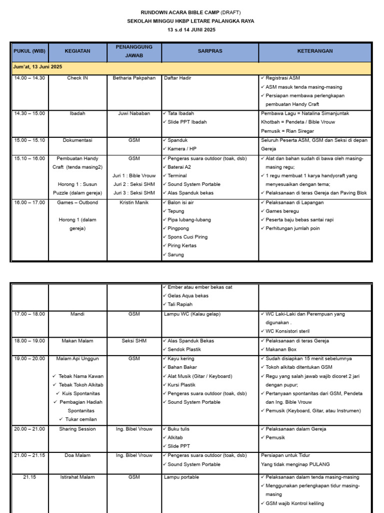 Rundown Acara Bible Camp | PDF