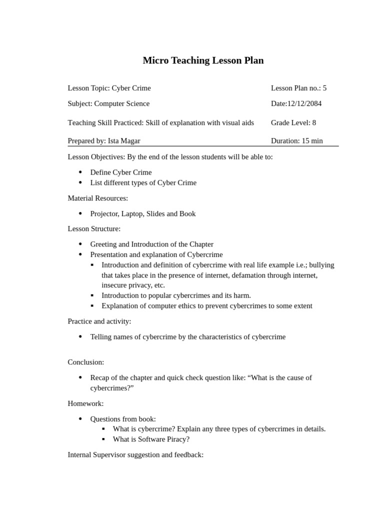 Micro Teaching Lesson Plan 5 | PDF