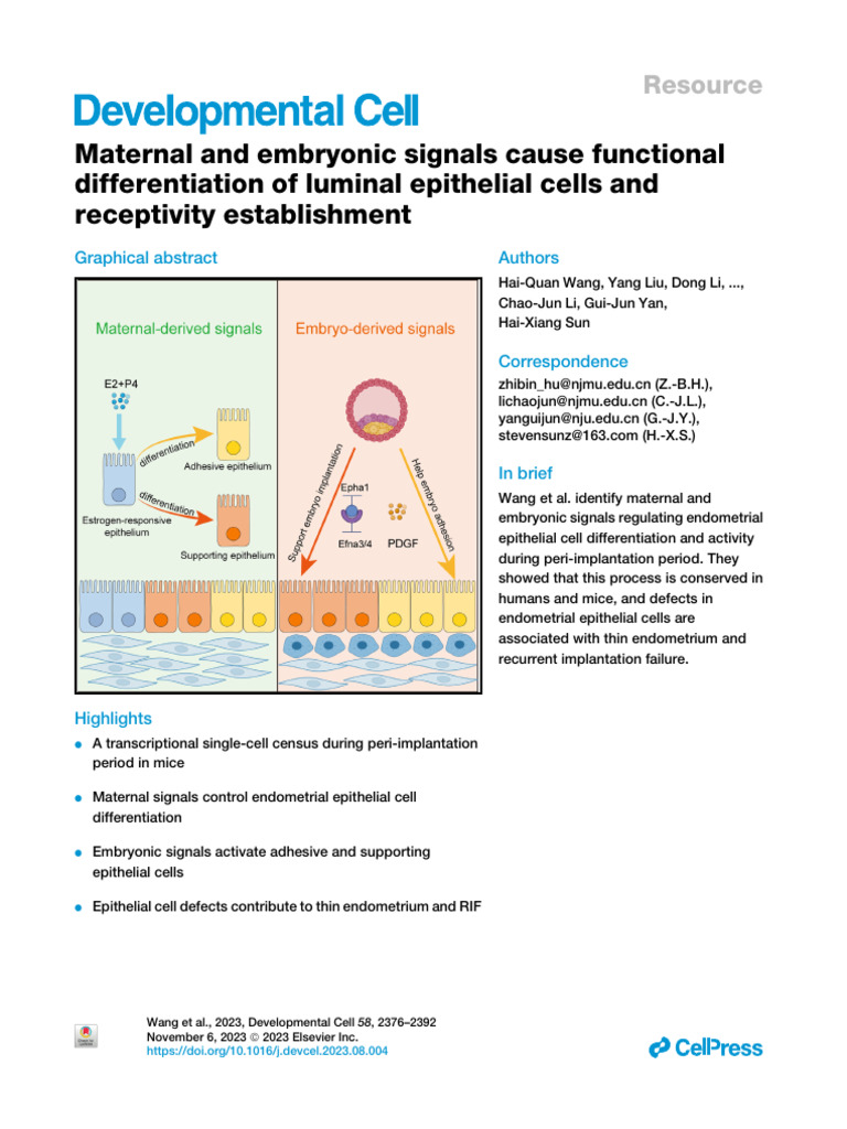Wang Et Al - 2023 - Maternal and Embryonic Signals Cause Functional ...