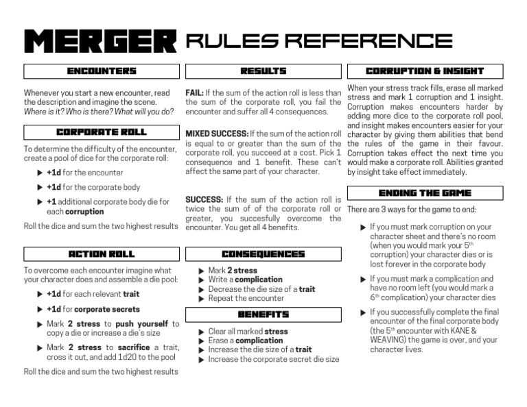 Merger Rules Reference Sheet | PDF