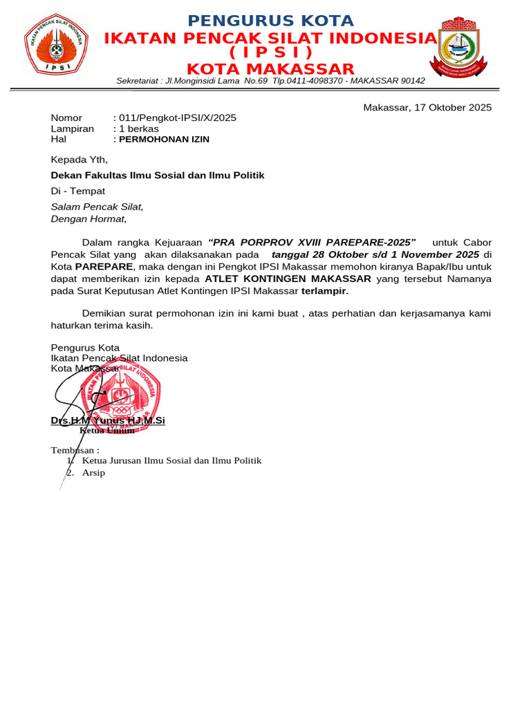 SURAT IZIN ATLET PRA PORPROV 2025 | PDF