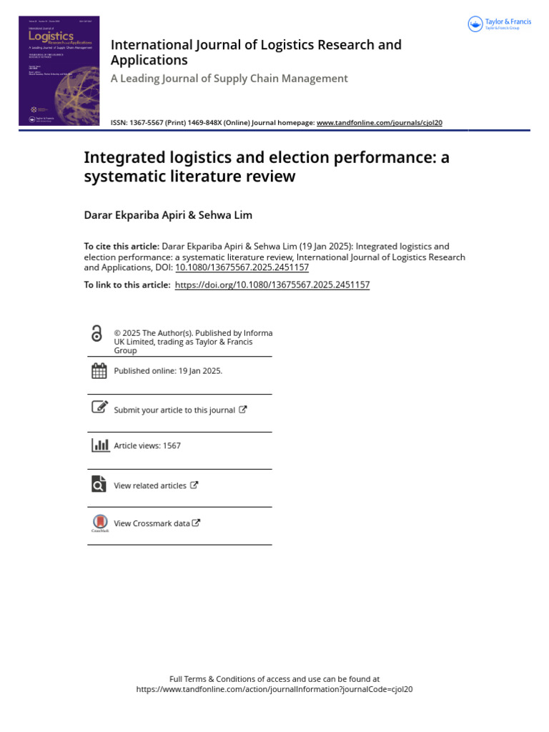 Integrated Logistics and Election Performance A Systematic Literature ...