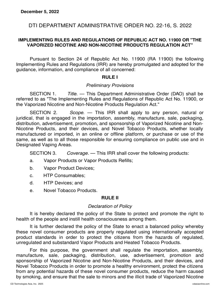 Implementing RA 11900 Regulations | PDF | Electronic Cigarette