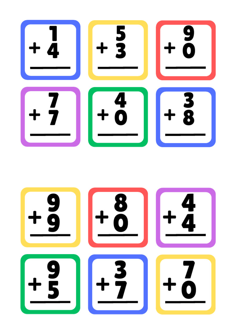One-Digit Addition Flashcards in Colorful Bright Minimalist Style | PDF