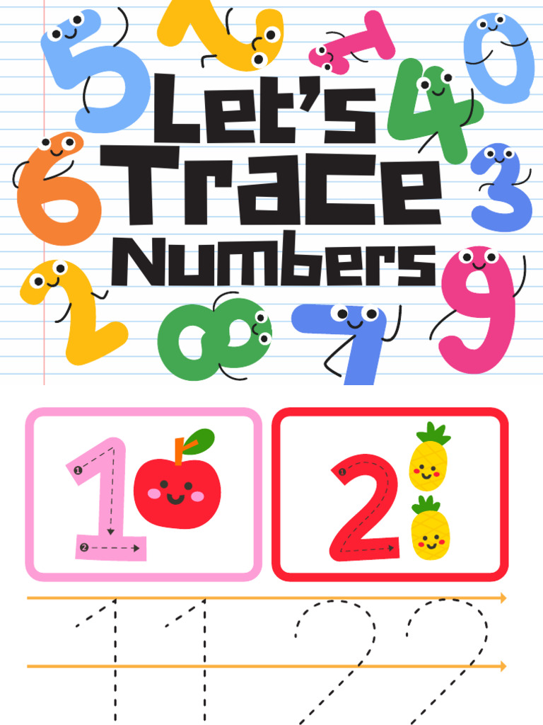 Let's Trace Numbers Activity Worksheet in Notebook Paper Background ...