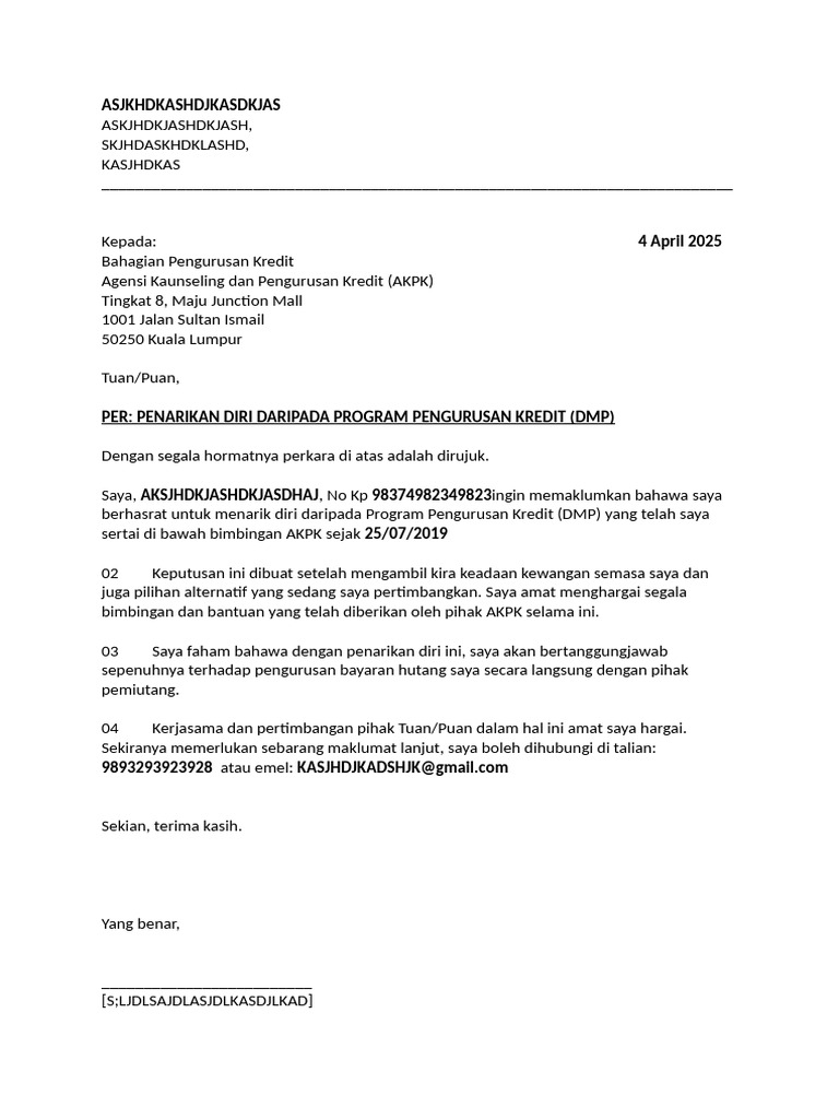 Contoh Surat Withdraw Akpk | PDF