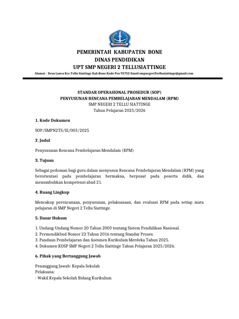 SOP Penyusunan RPM SMP Negeri 2 | PDF