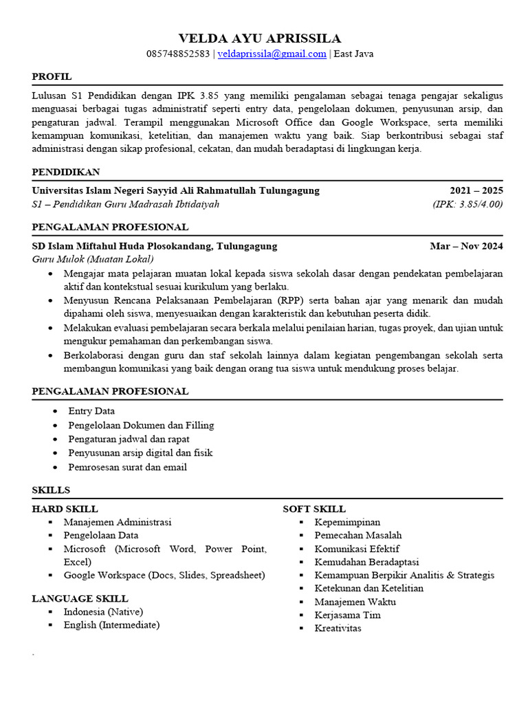 CV - Velda Ayu Aprissila | PDF