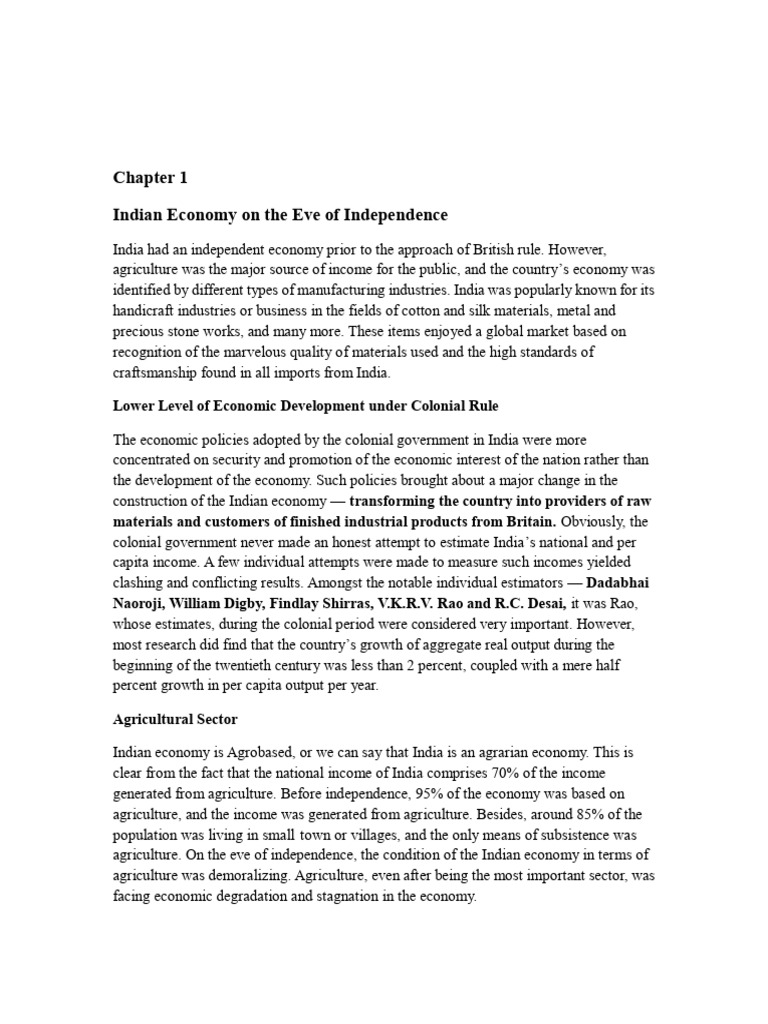 Indian Economy - Eve of Independence - CH 1 | PDF | Agriculture ...