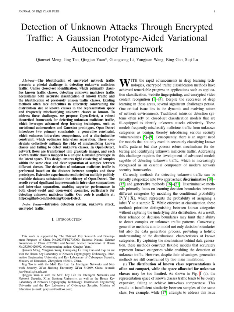 Detection of Unknown Attacks Through Encrypted Traffic A Gaussian Prototype-Aided Variational ...