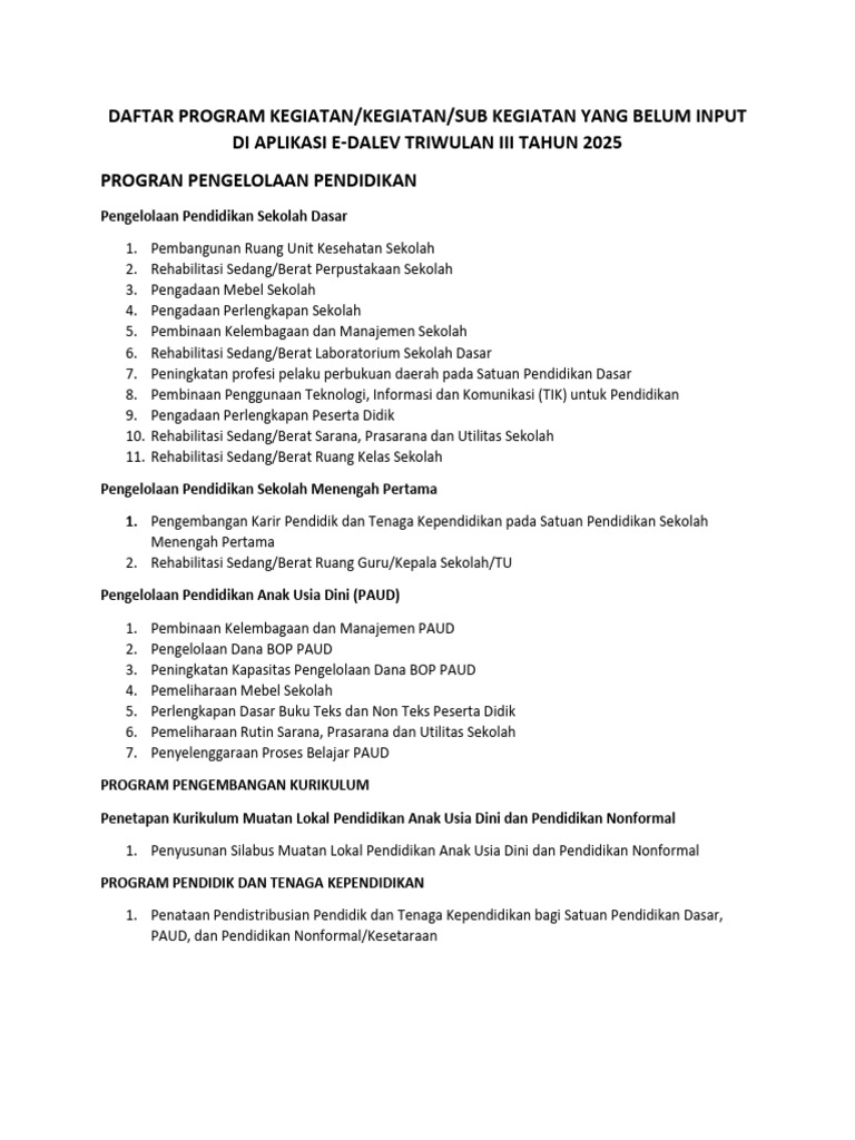 Program Kegiatan Pendidikan dan Budaya 2025 | PDF