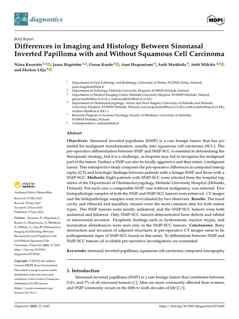Differences in Imaging and Histology Between Sinonasal Inverted ...