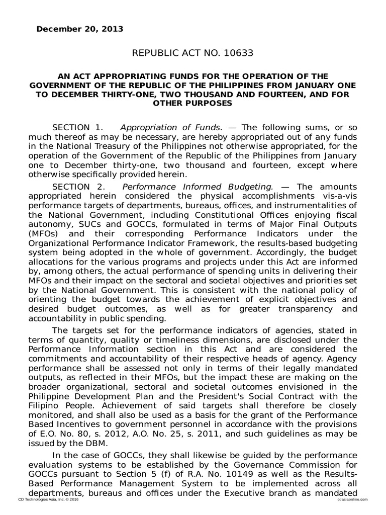 General Appropriations Act 2014 - General Provisions (CDASIA) | PDF ...