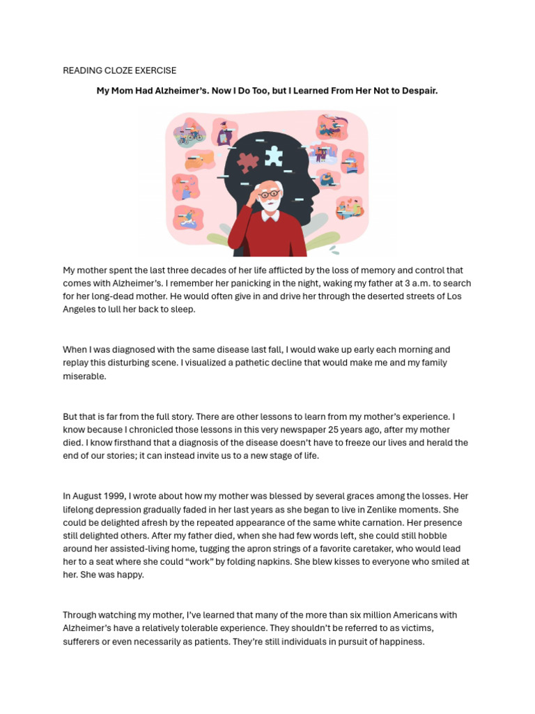 Summary Cloze Set 7 - Alzheimer's | PDF | Cognitive Science | Mental ...