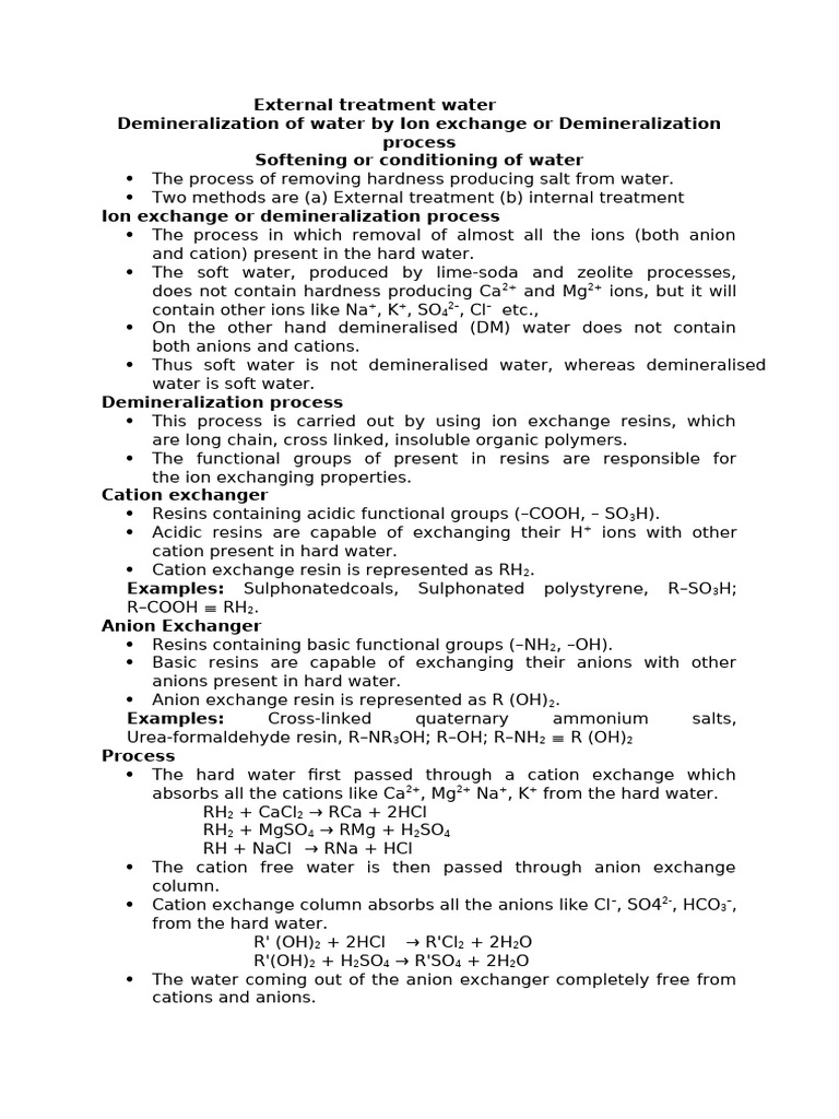 Demineralization of Water by Ion Exchange Final | PDF | Ion Exchange | Ion