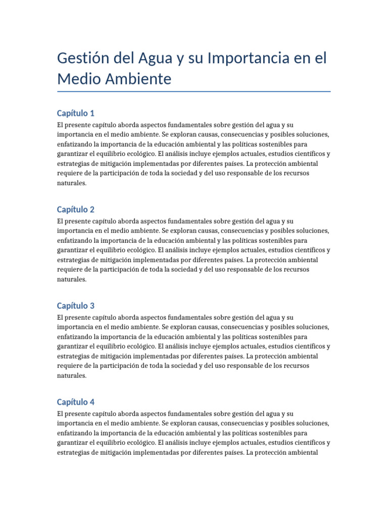 Gestión Del Agua Y Su Importancia En El Medio Ambiente Pdf