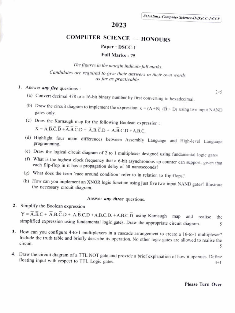 2023 Computer Science Hons Dscc 1 Pdf Logic Gate Electronic
