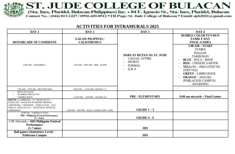 Activities For Intramurals 2025 | PDF