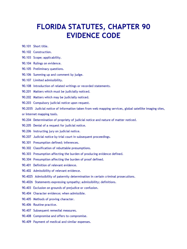 Florida Evidence Code Overview | PDF | Plea | Evidence (Law)