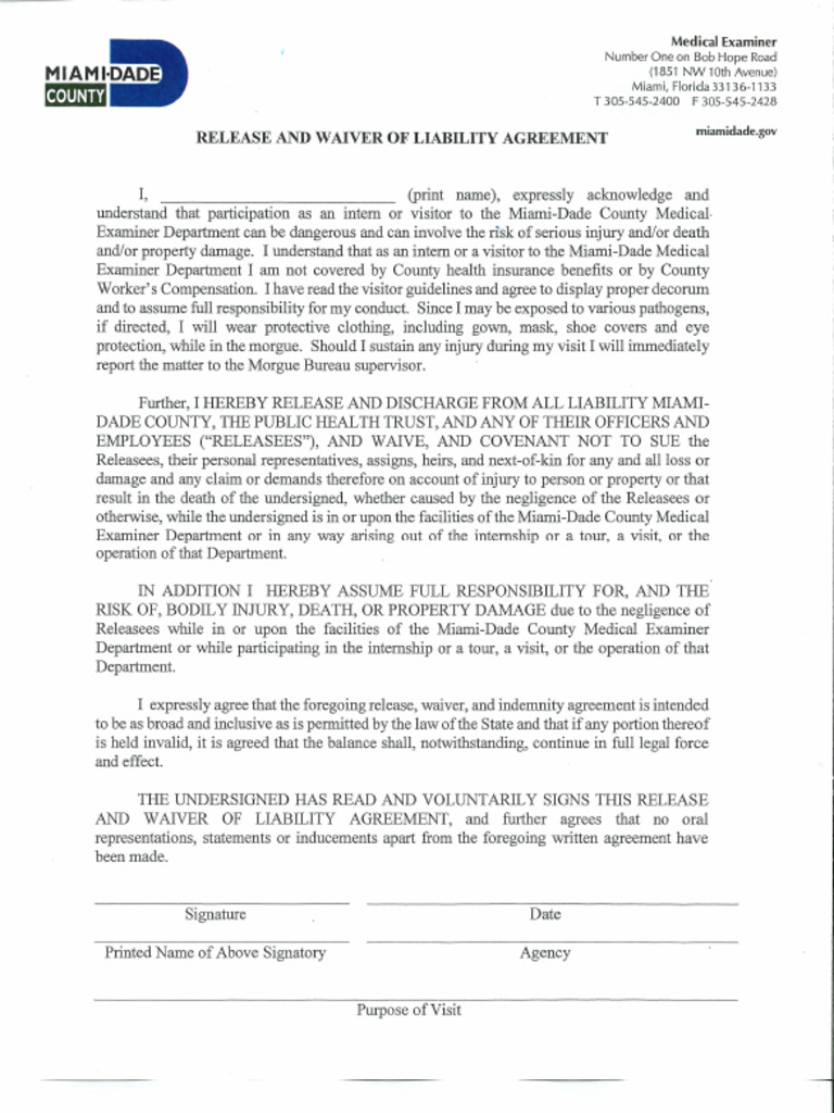 Release and Waiver of Liability Agreement | PDF