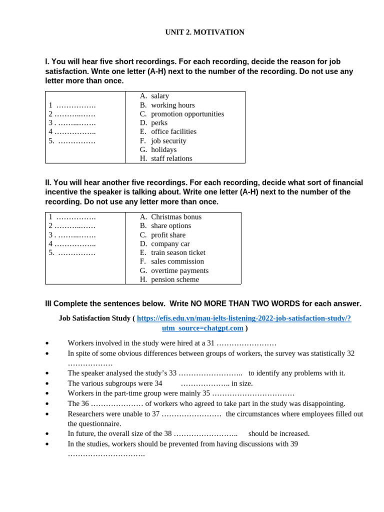 Unit 2 - Motivation - Listening Practice | PDF