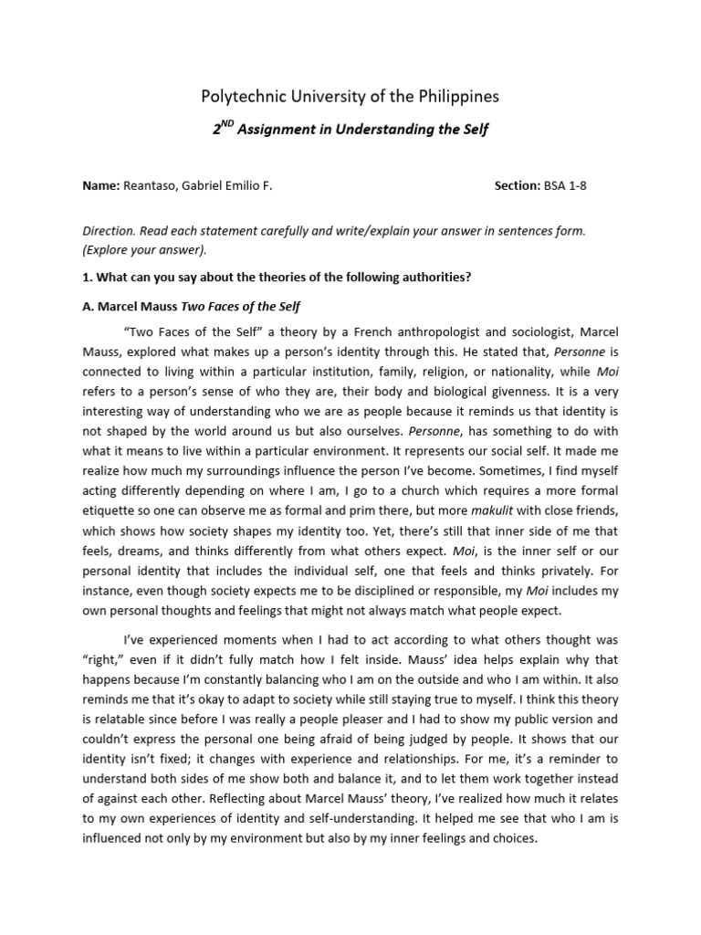 UNDERSTANDING THE SELF, CHAPTER 2 | PDF | Identity (Social Science ...