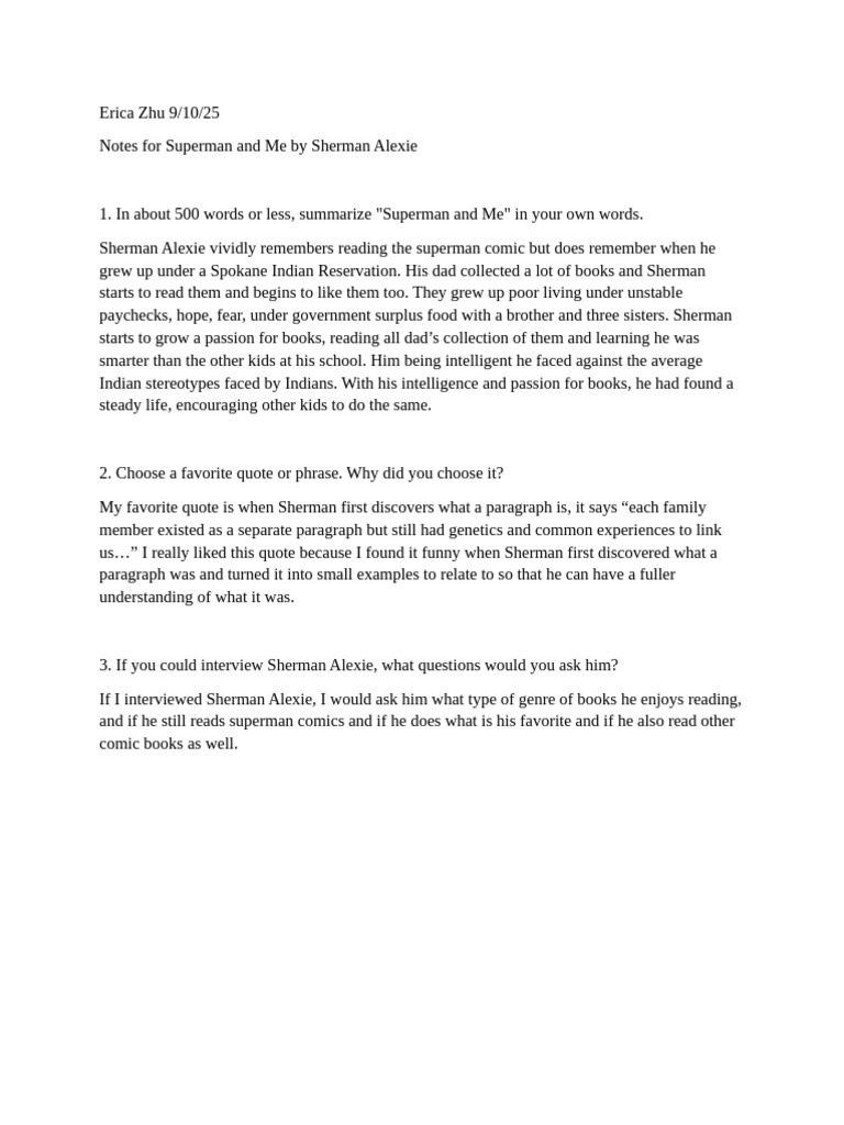 Summary of "Superman and Me" | PDF