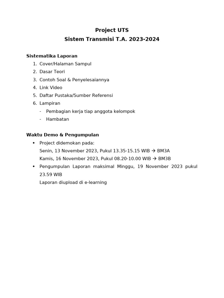 Sistematika Laporan Project UTS Sistem Transmisi 2023-2024 | PDF
