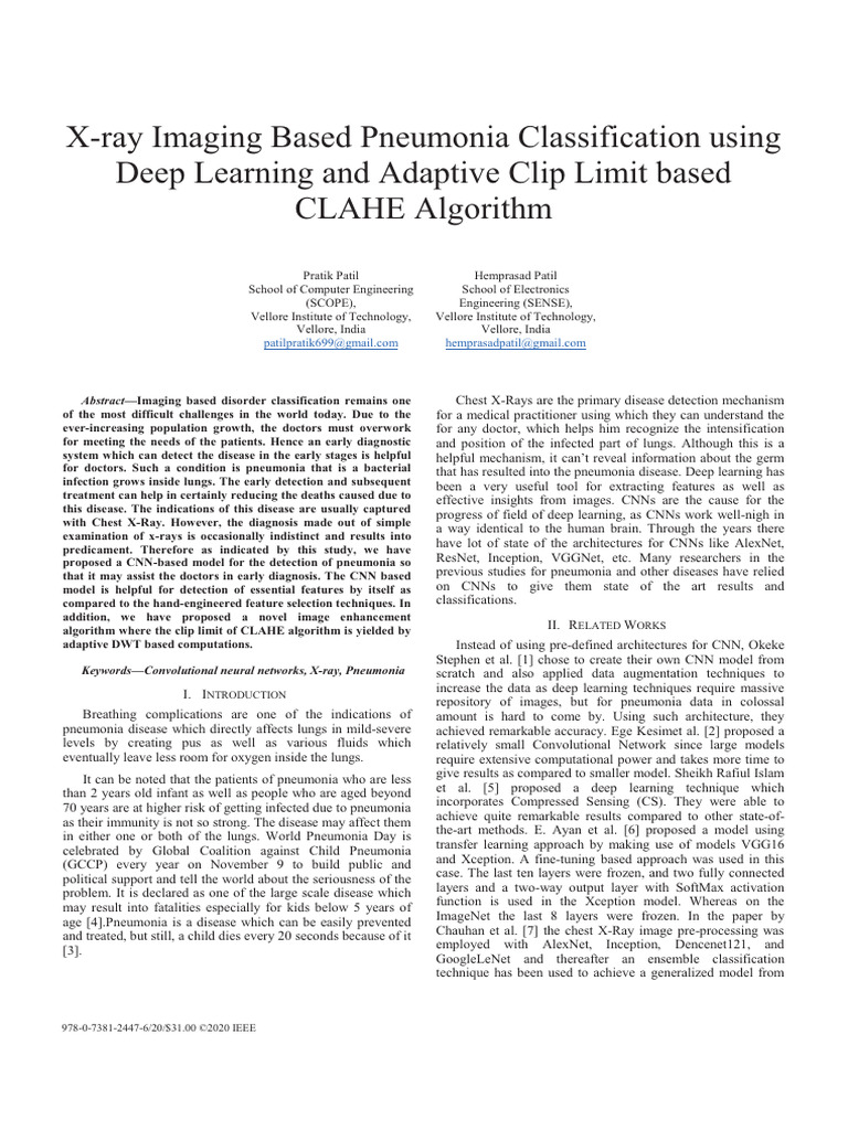 X-Ray Imagining Based Pneumonia Classification Using Deep Learning and ...