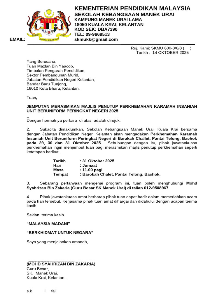Surat Jemputan Perasmian Majlis Penutup | PDF