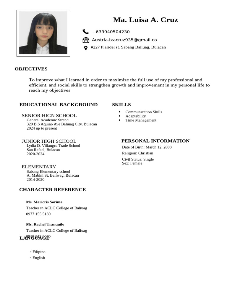 Academic Profile of Ma. Luisa A. Cruz | PDF