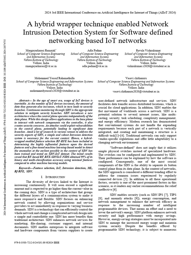 A Hybrid Wrapper Technique Enabled Network Intrusion Detection System For Software Defined ...