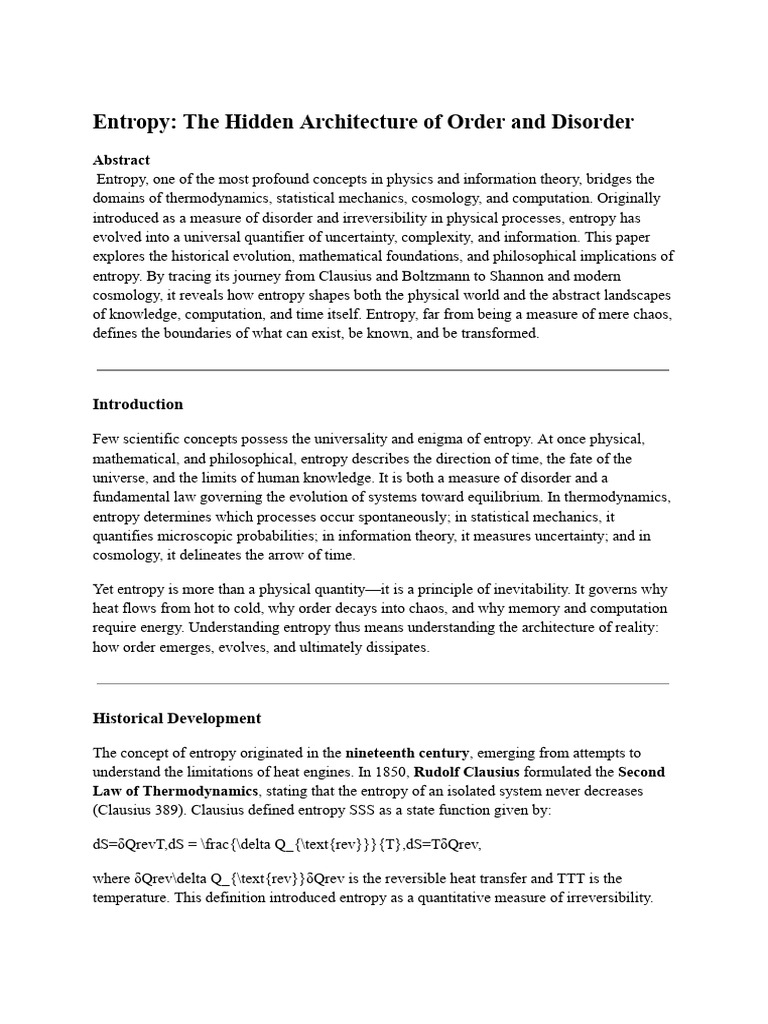 Entropy - The Hidden Architecture of Order and Disorder | PDF | Entropy ...