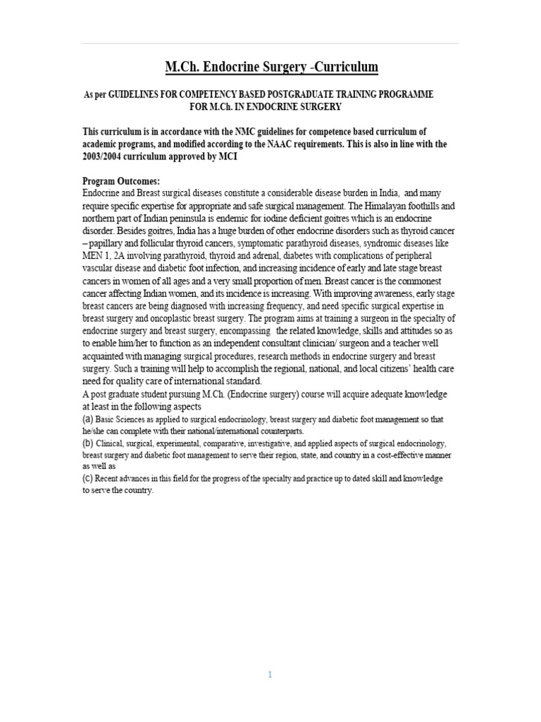 M.Ch. Endocrine Surgery Curriculum Guide | PDF | Thyroid | Breast Cancer
