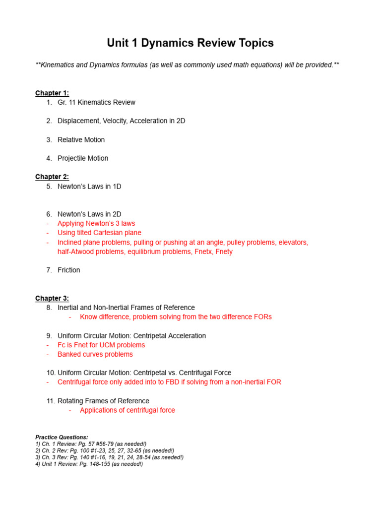 Unit 1 Dynamics Review | PDF