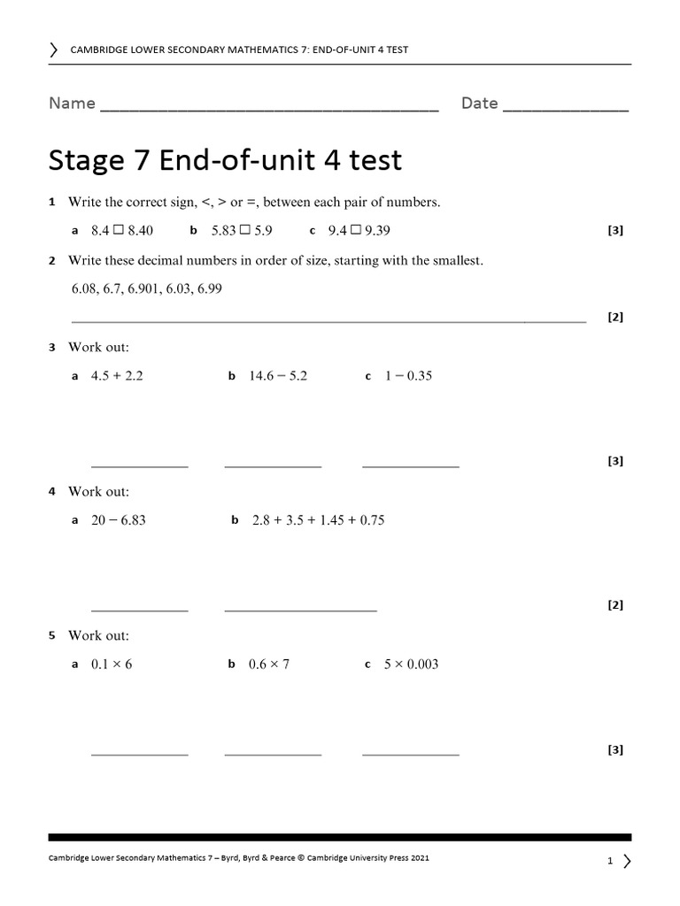 End-of-Unit 4 Test: Math 7 | PDF