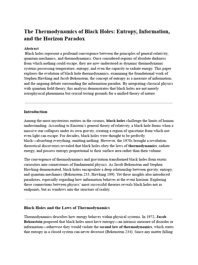 The Thermodynamics of Black Holes - Entropy, Information, and The ...