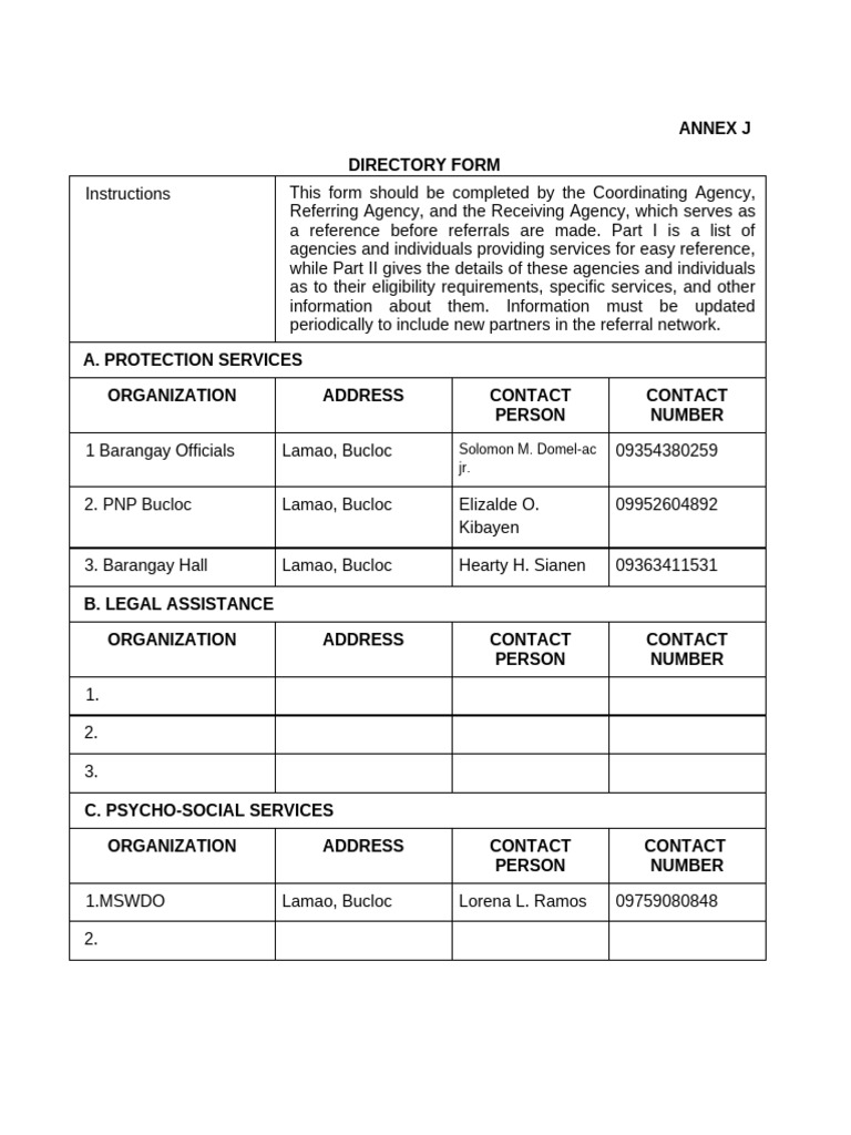4.1.7.2 Annex J Directory Form | PDF