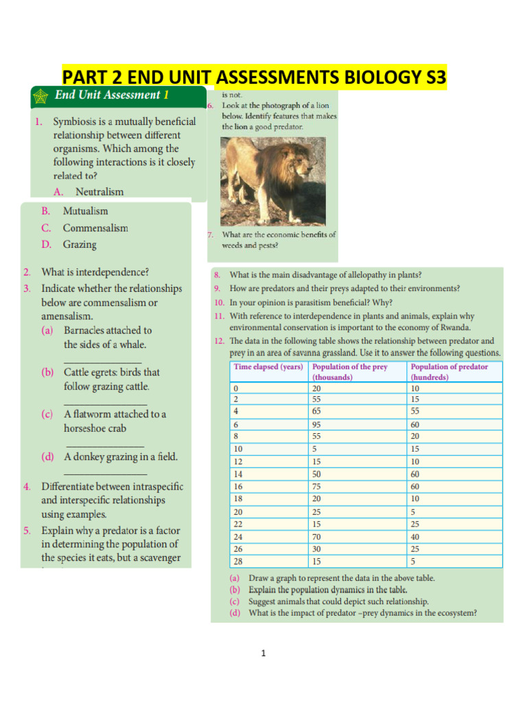 Biology S3 End Unit Assessments | PDF
