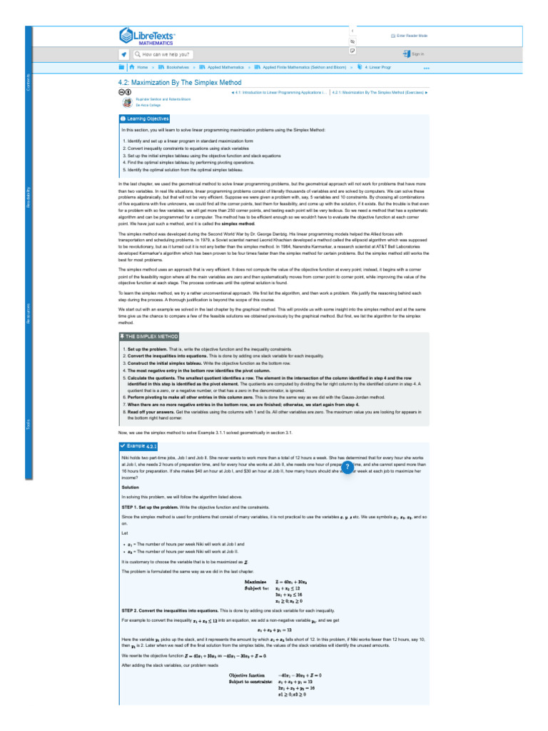 4.2: Maximization by The Simplex Method: Learning Objectives | PDF ...