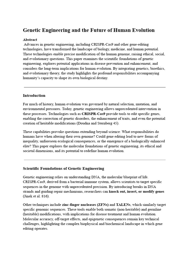 Genetic Engineering and The Future of Human Evolution Abstract | PDF ...