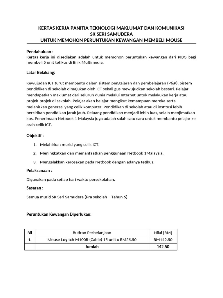 Contoh Kertas Cadangan Aktiviti | PDF