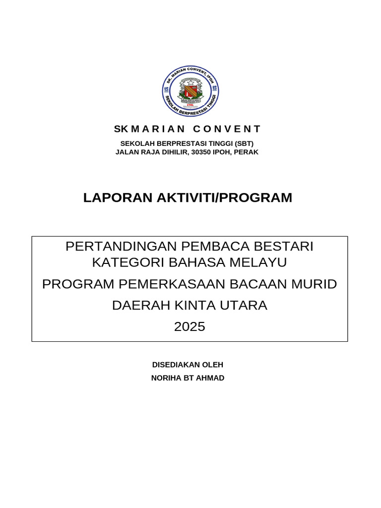 Laporan Pertandingan Pembaca Bestari 2025 | PDF