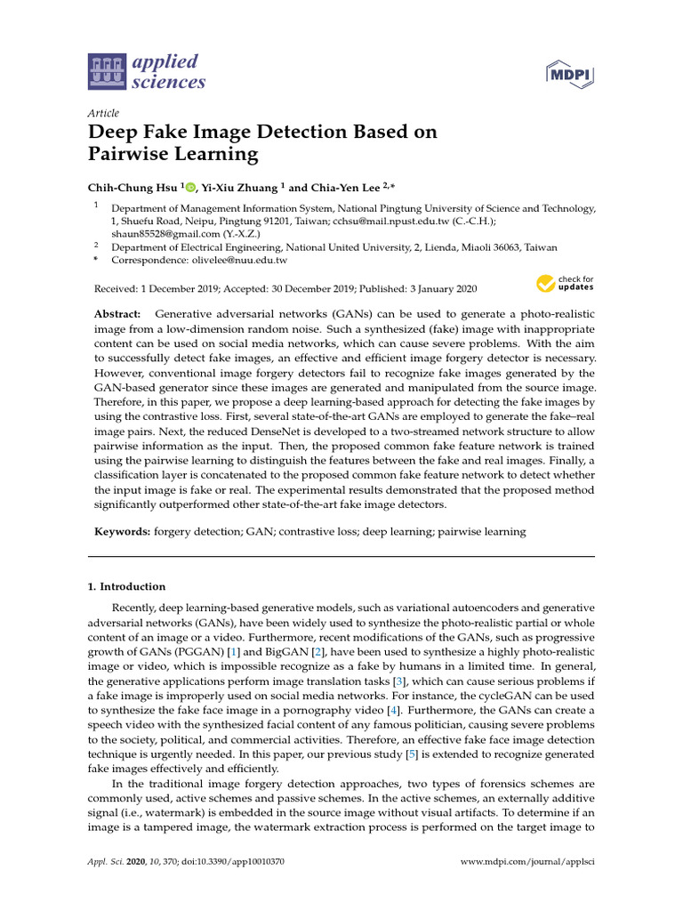 Deep Fake Image Detection Based On Pairwise Learni | PDF | Deep ...