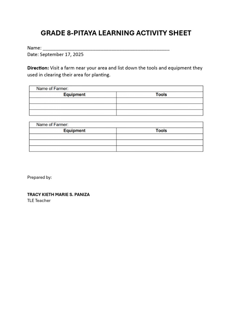 Tle 8 Las September 17 | PDF