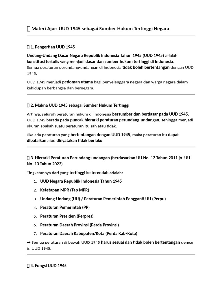 UUD 1945: Sumber Hukum Tertinggi Indonesia | PDF