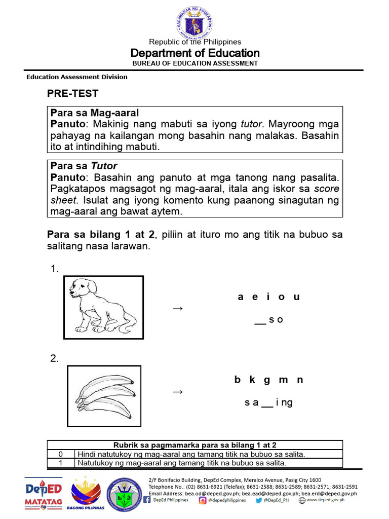 Pre and Post Test Filipino CY 2025 | PDF