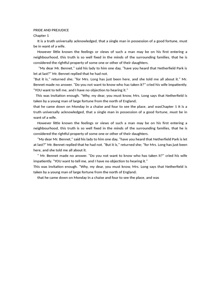 1 Pride and Prejudice 1 | PDF
